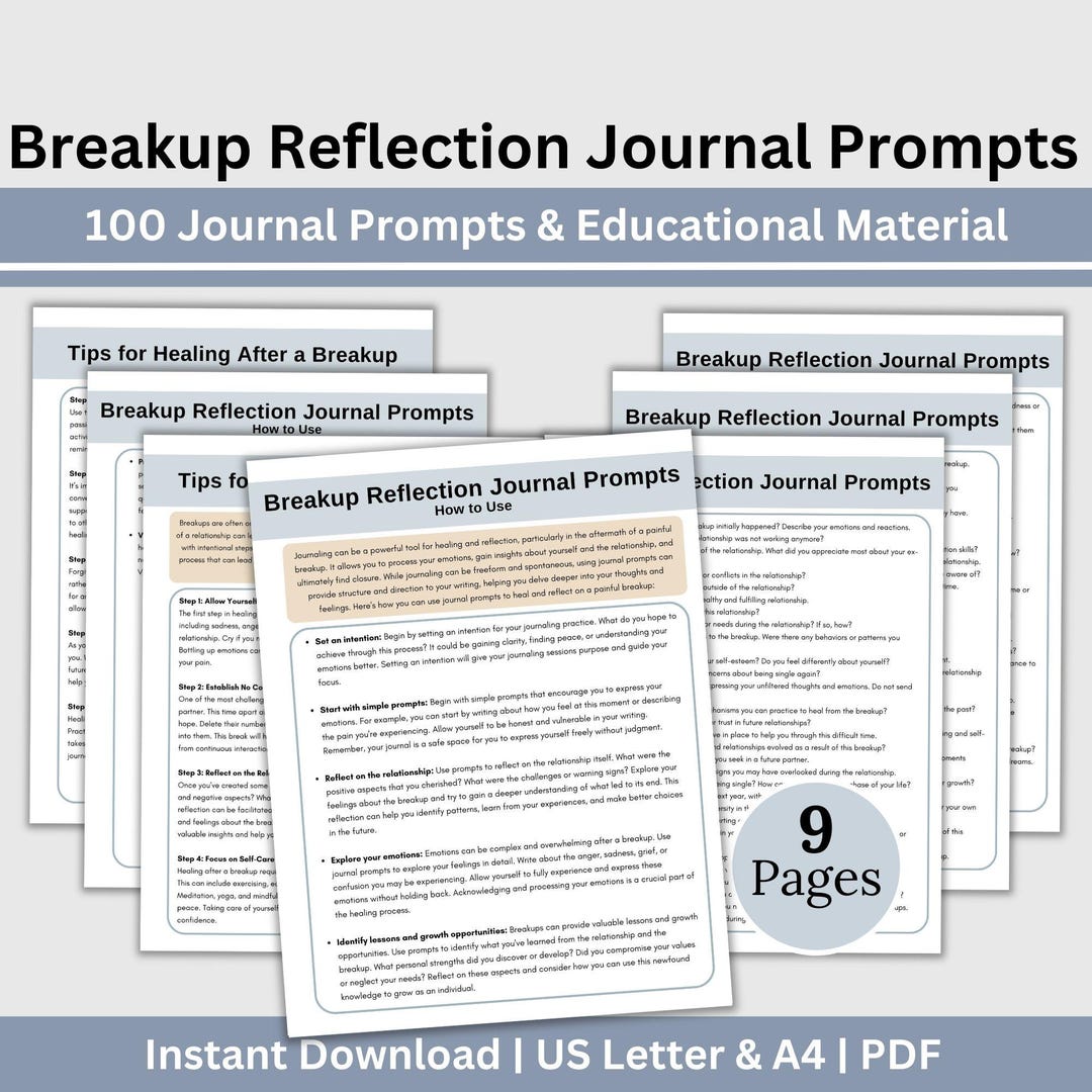 Breakup Reflection Journal: 100 Prompts for Healing (digital Download ...