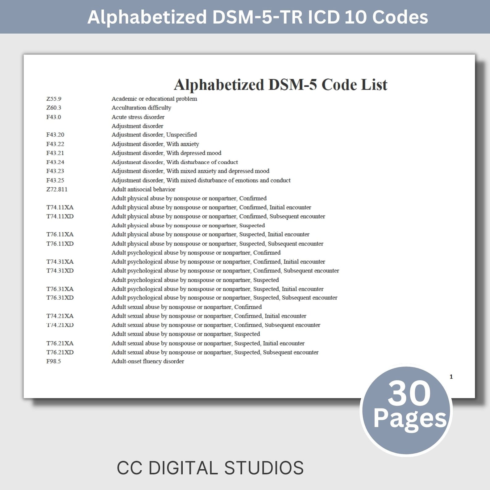 Mental Health Codes Cheat Sheet: DSM-5, ICD-10, CPT (digital Download ...
