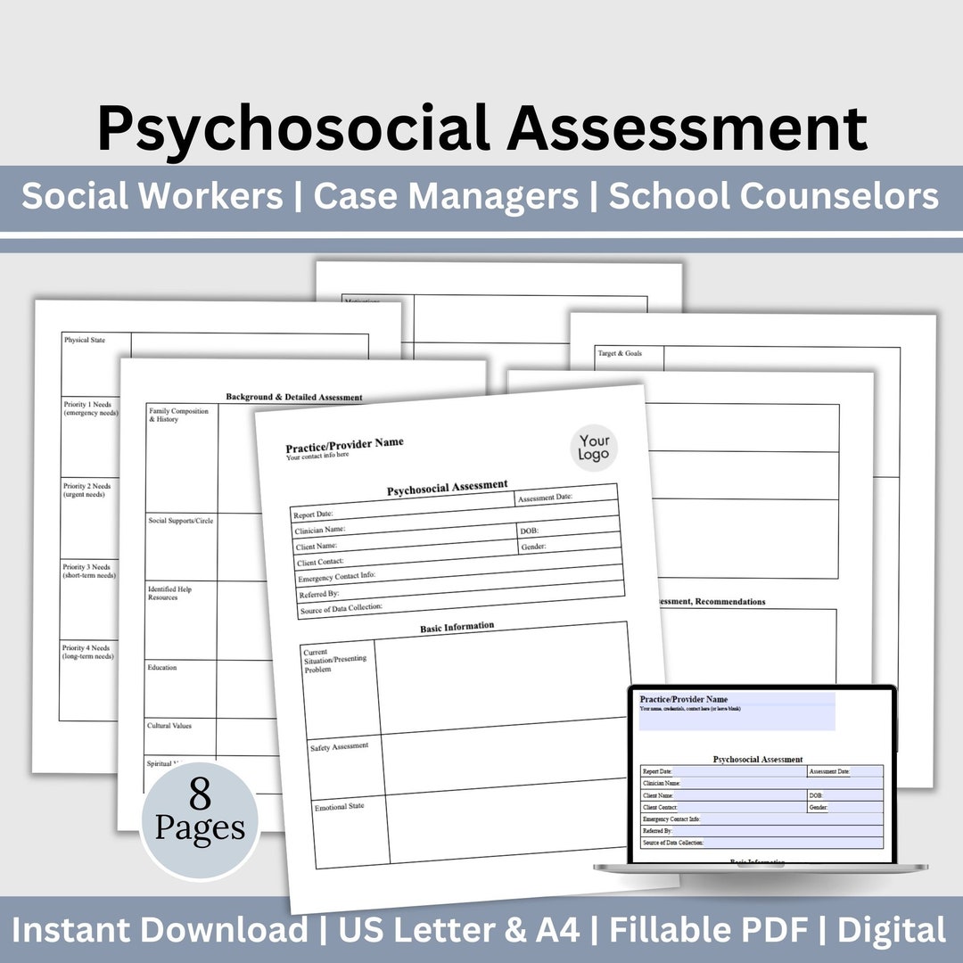 Psychosocial Assessment Template: Social Workers, Counselors (fillable ...
