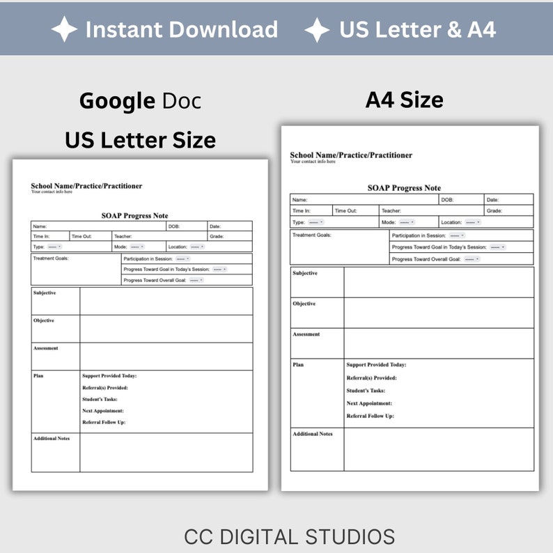 SOAP Note Template for School Counselors (google Doc) - Etsy