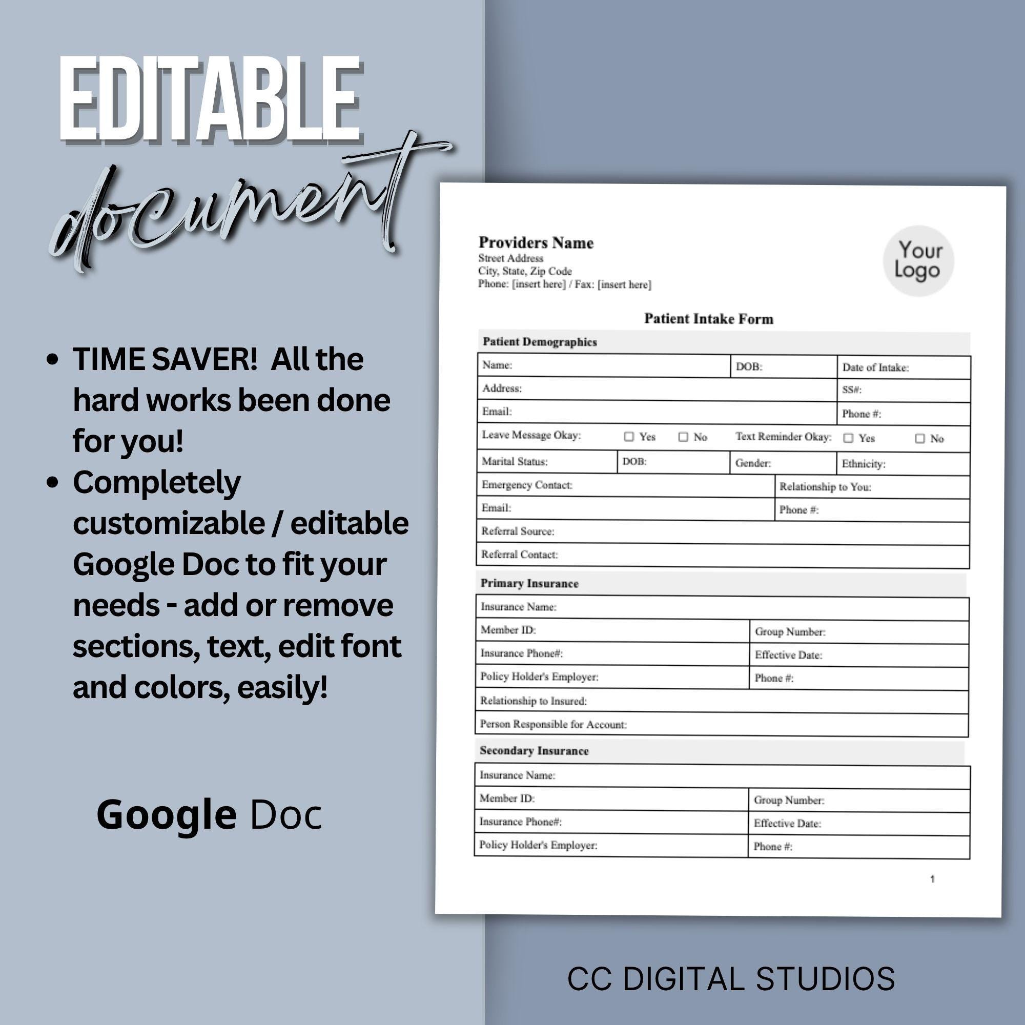 Patient Health History Template: Printable Medical Intake Form (google ...