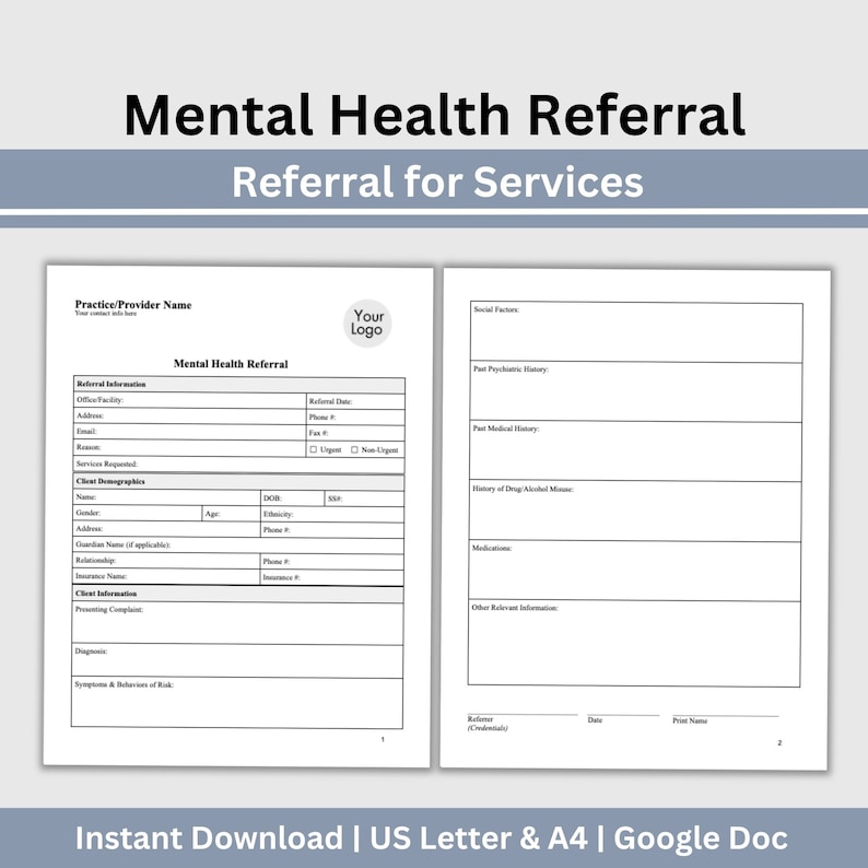 Mental Health Referral Template for Therapist Office, Private Practice ... Mental Health Referral Template for Therapist Office, Private Practice ...