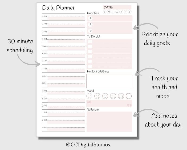 30 Minute Planner Printable, Simple Daily Planner, Time Blocking PDF ...