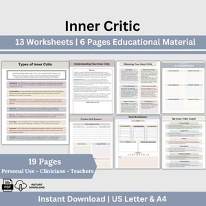 Inner Critic Therapy Worksheets, Self Help Inner Child Processing ...