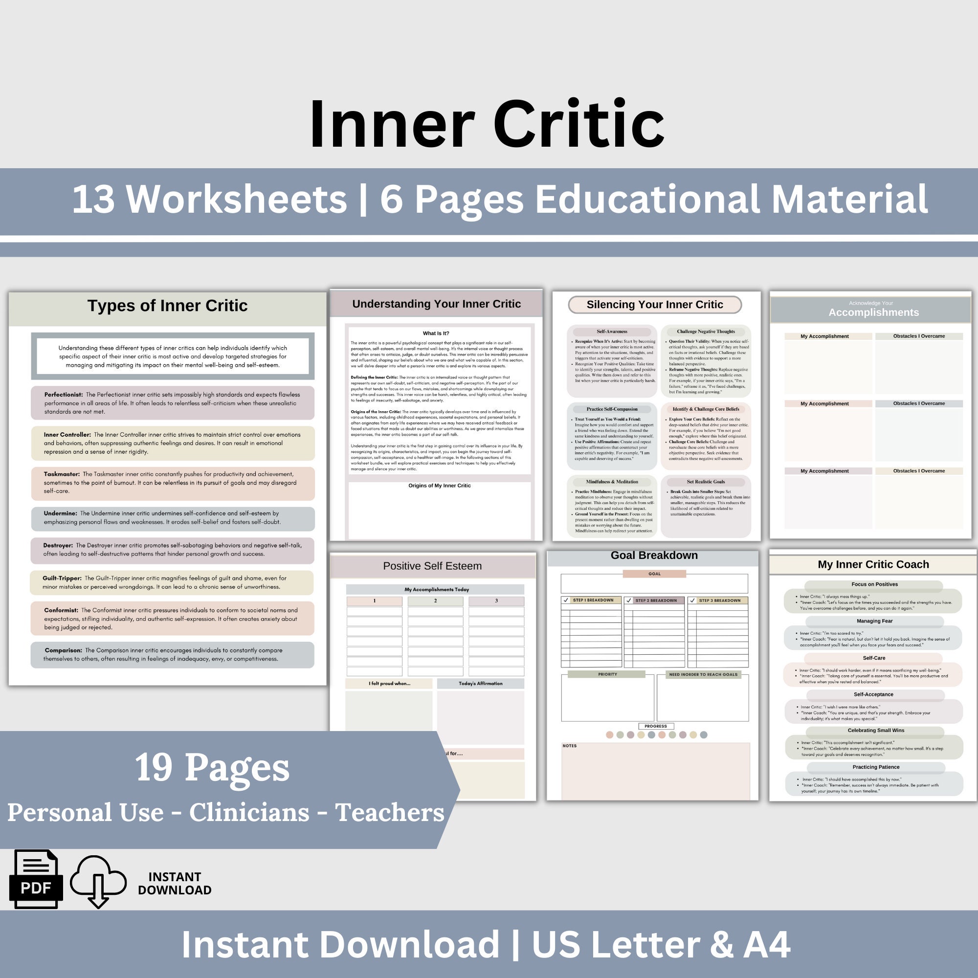 Inner Critic Therapy Worksheets, Self Help Inner Child Processing ...