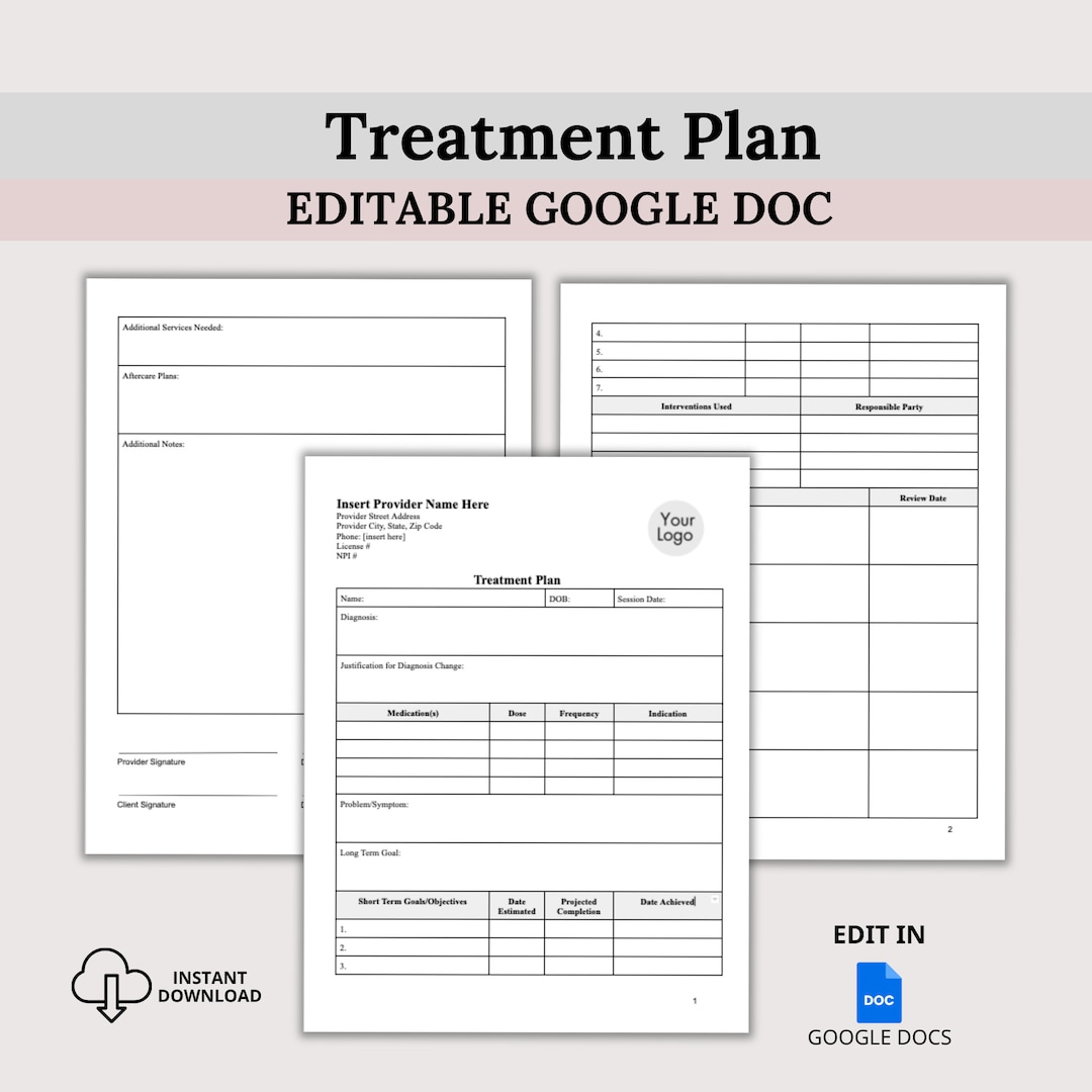 EDITABLE Treatment Plan Template for Psychotherapists Google - Etsy UK