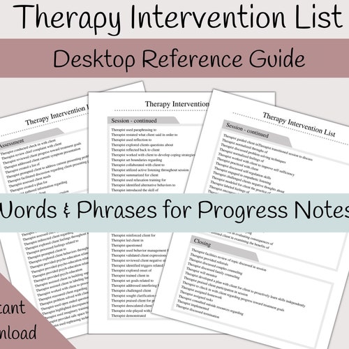 Therapy Intervention List Therapist Progress Notes Therapist - Etsy