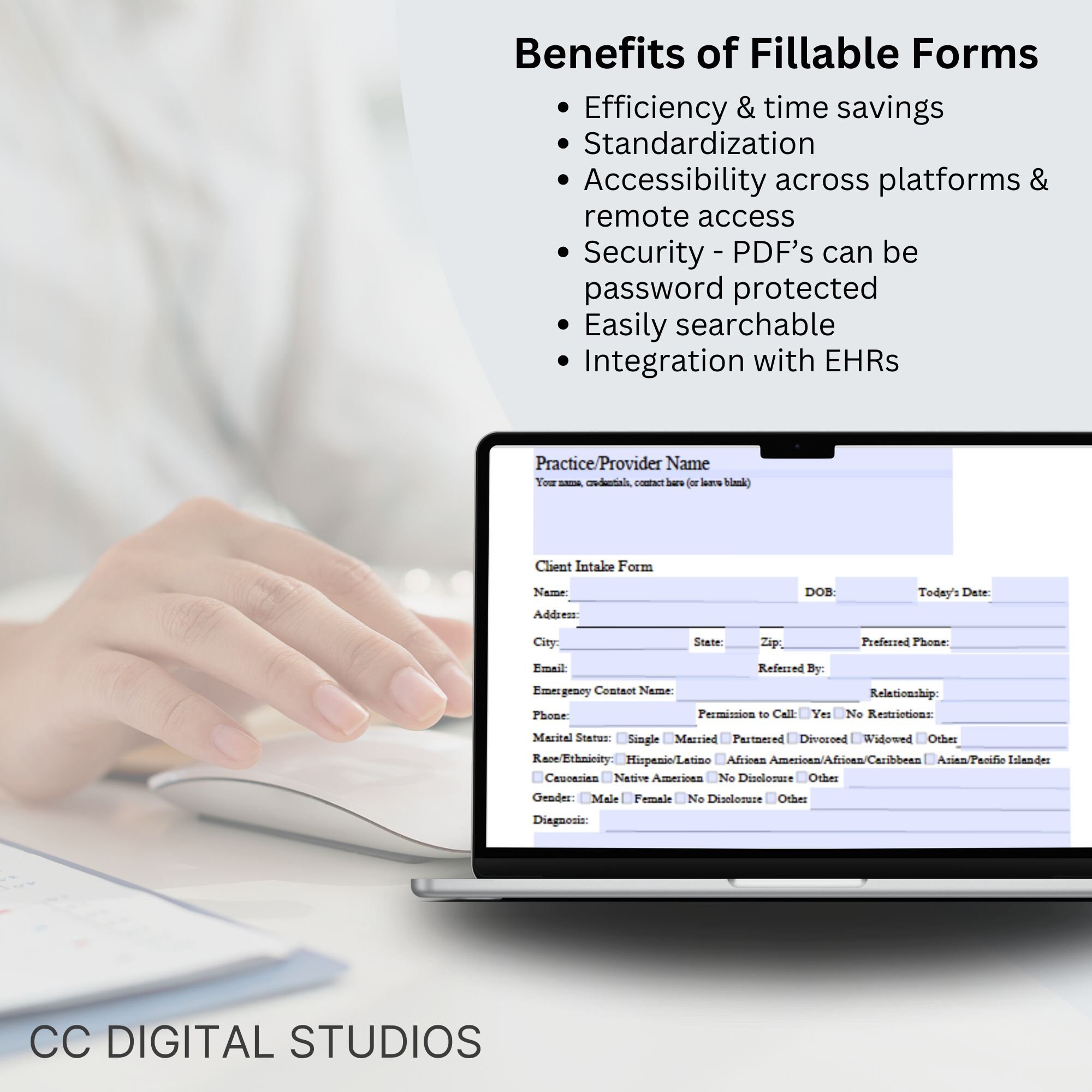 Client Intake Form Fillable PDF for Therapist Office, Private Practice ...