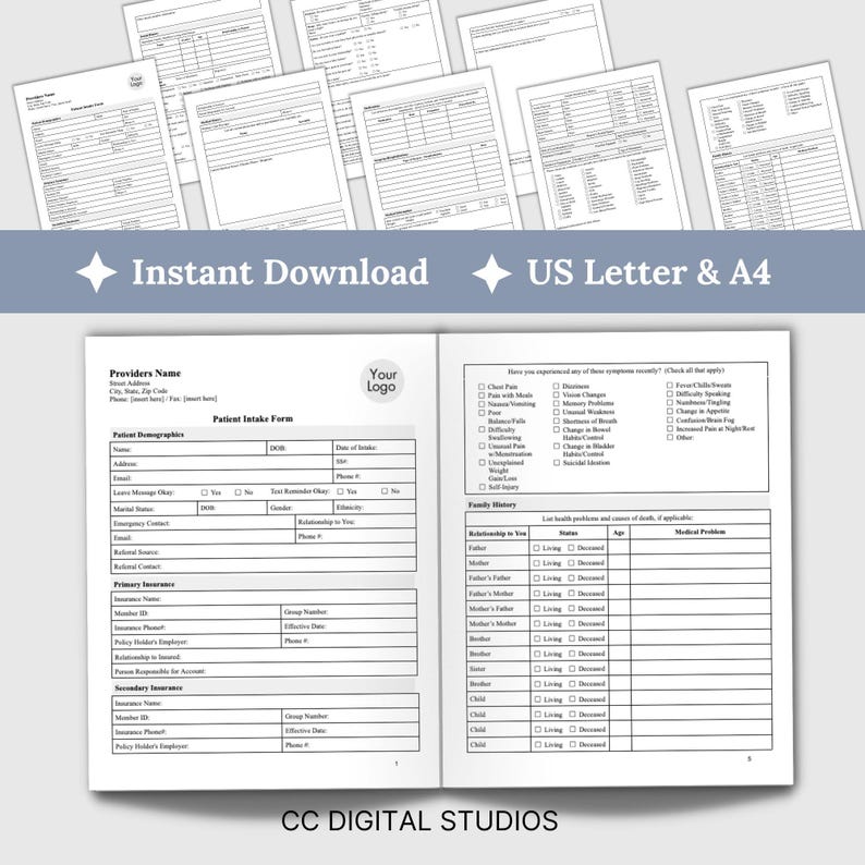 Patient Health History Template: Printable Medical Intake Form (google ...