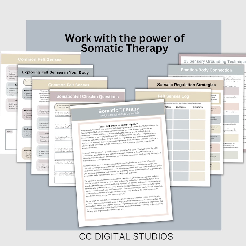 Somatic Therapy Worksheets, Felt Senses Somatic Exercises for Sensory ...