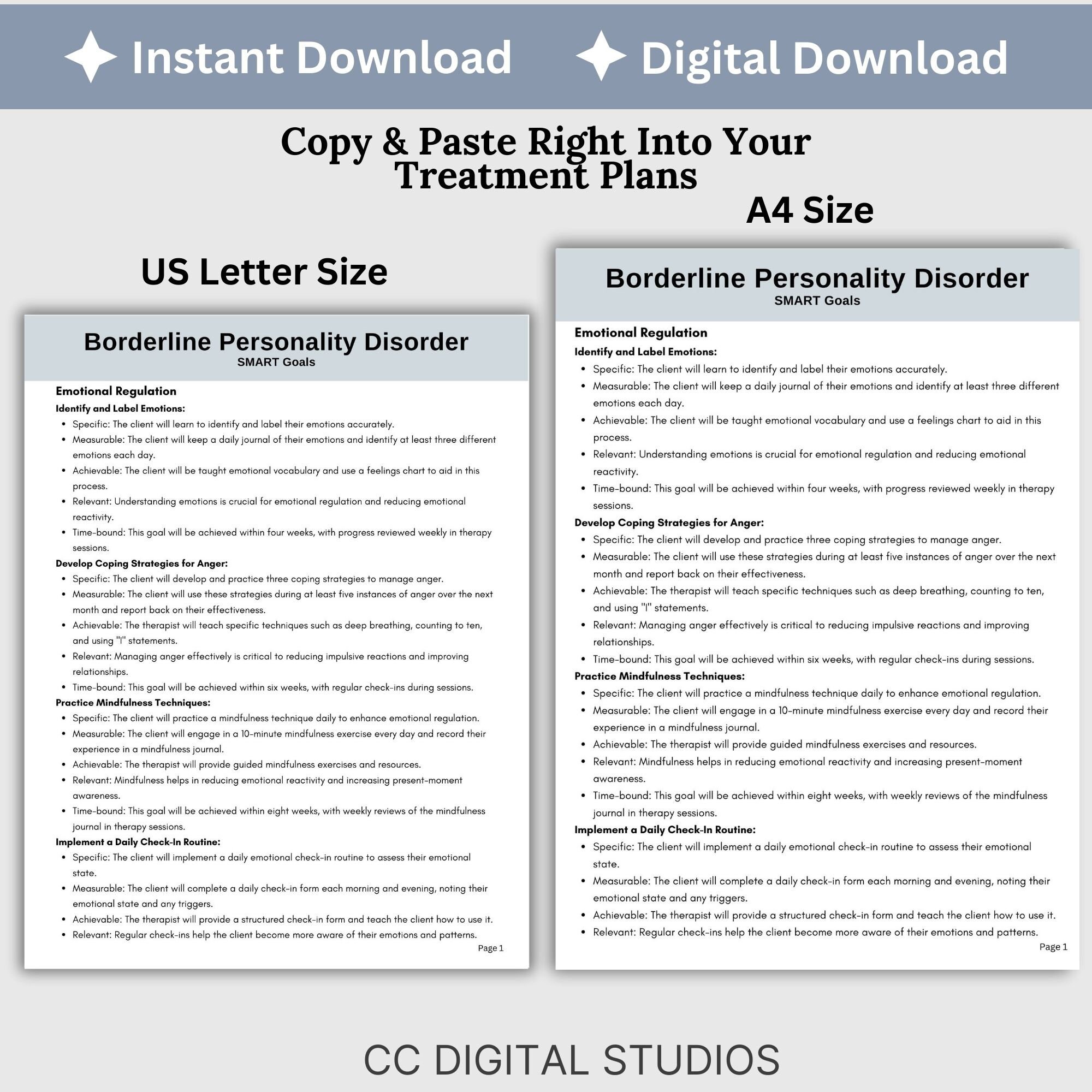 BPD Treatment SMART Goals: DBT Therapy Cheat Sheet (digital Download ...