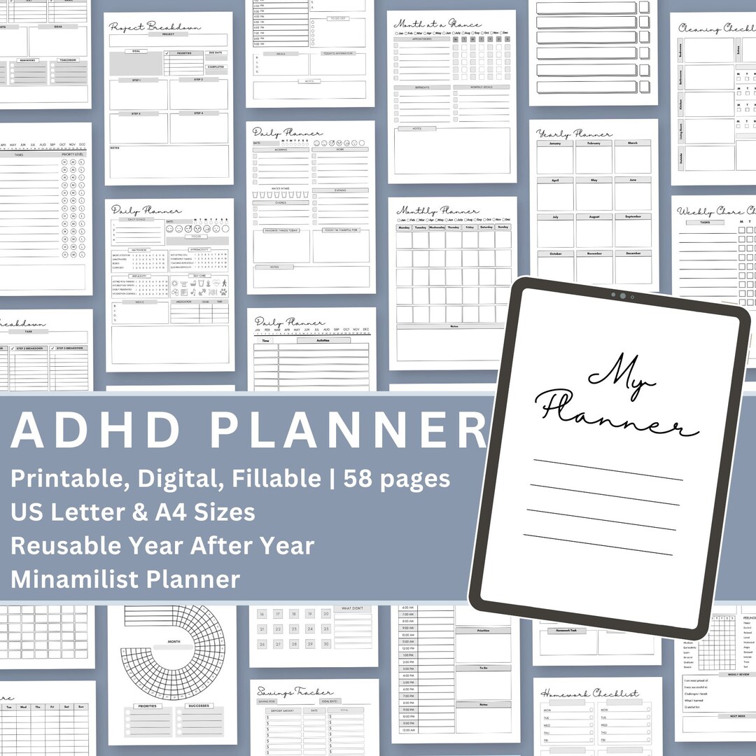 ADHD Digital Planner: Focus & Productivity Journal (printable PDF, A4 ...