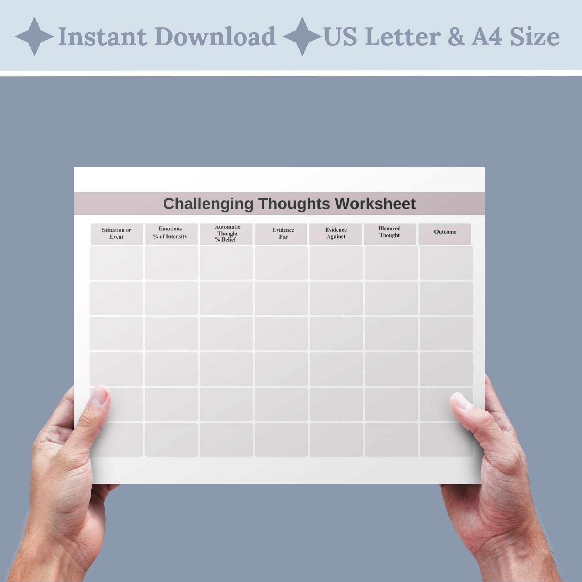 CBT Therapy Worksheets Challenge Negative Thoughts, Cognitive ...