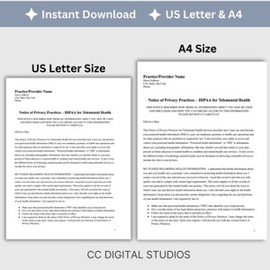 Telemental Health HIPAA Form, Notice of Privacy Practices for Therapist ...