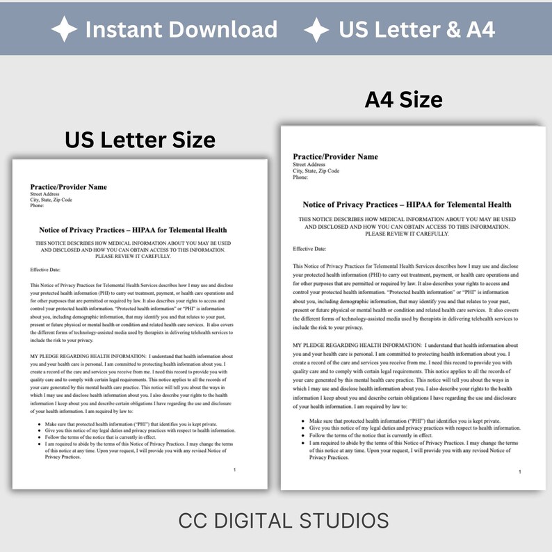 Telemental Health HIPAA Form, Notice of Privacy Practices for Therapist ...