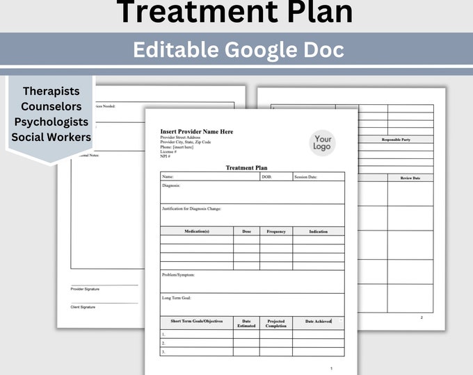 Treatment Plan | Therapist Note Template | Therapy Note | Note Template ...