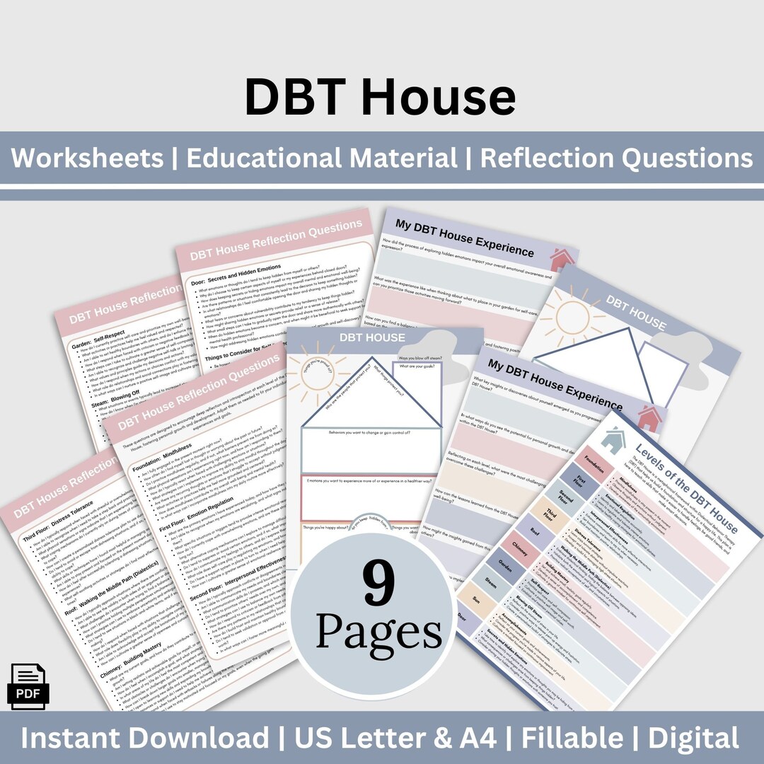 DBT House Therapy Worksheets, Growth Mindset, BPD, DBT Workbook ...