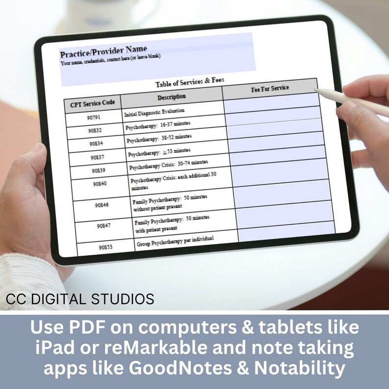 Clinical Fees Template, Sliding Fee Table, Fillable PDF, Therapy Tool ...