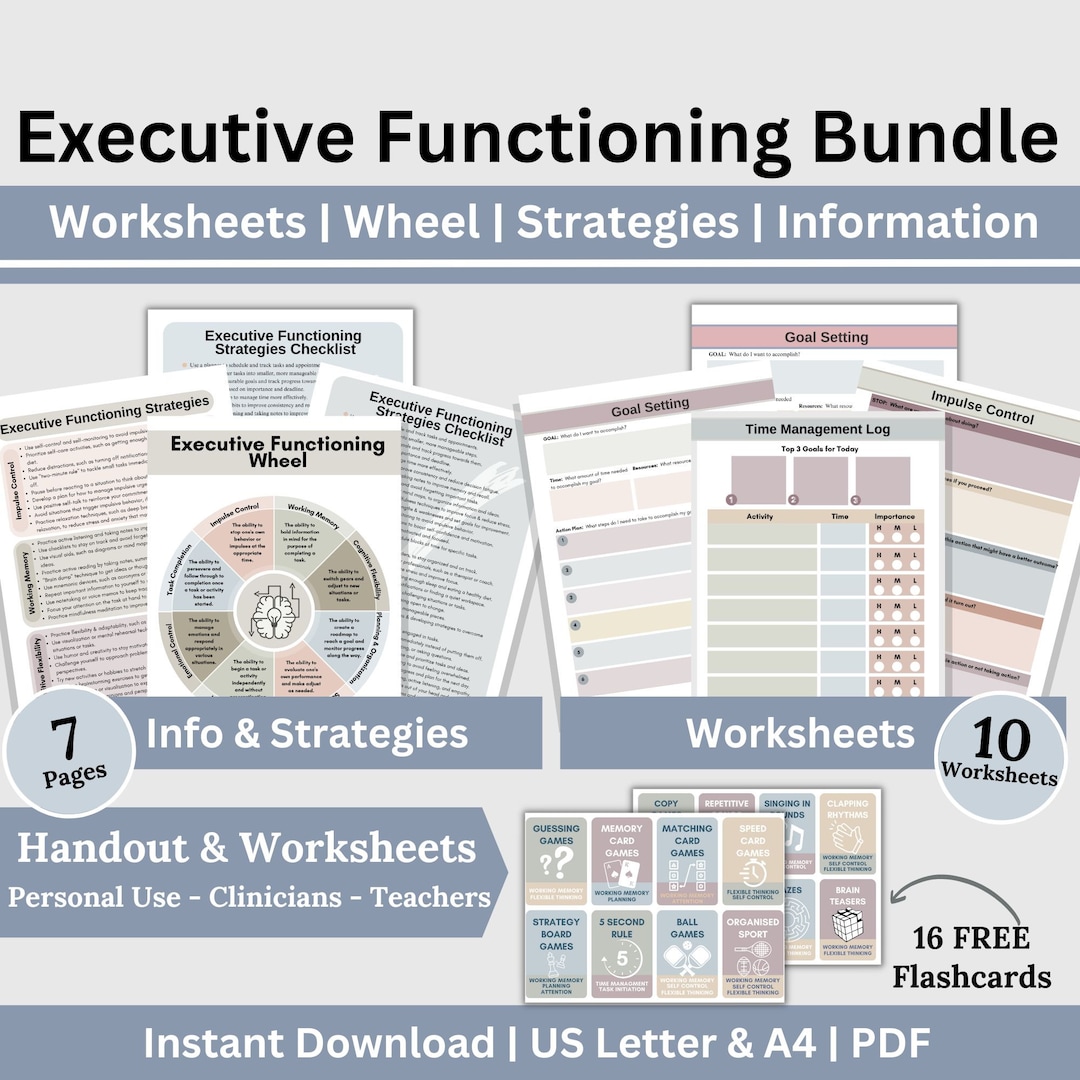 Executive Functioning Adult ADHD Therapy Bundle, ADHD Worksheets ...