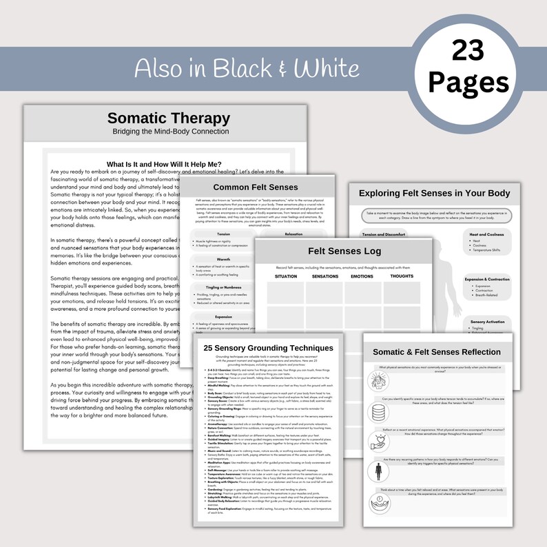 Somatic Therapy Worksheets, Felt Senses Somatic Exercises for Sensory ...