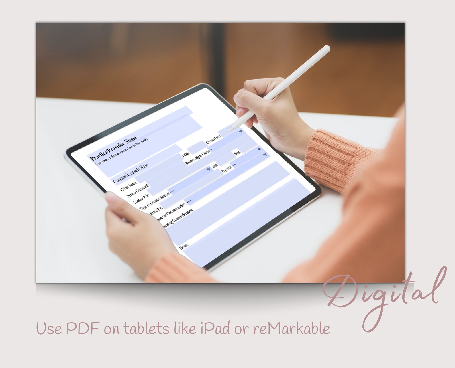 Therapy Contact Note, Fillable PDF Consultation Form, Therapy Note ...