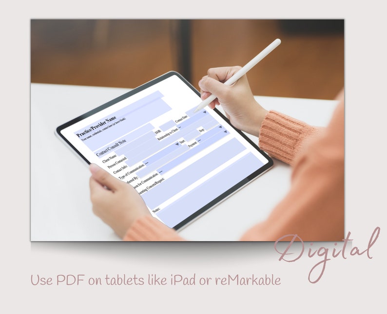 Therapy Contact Note, Fillable PDF Consultation Form, Therapy Note ...