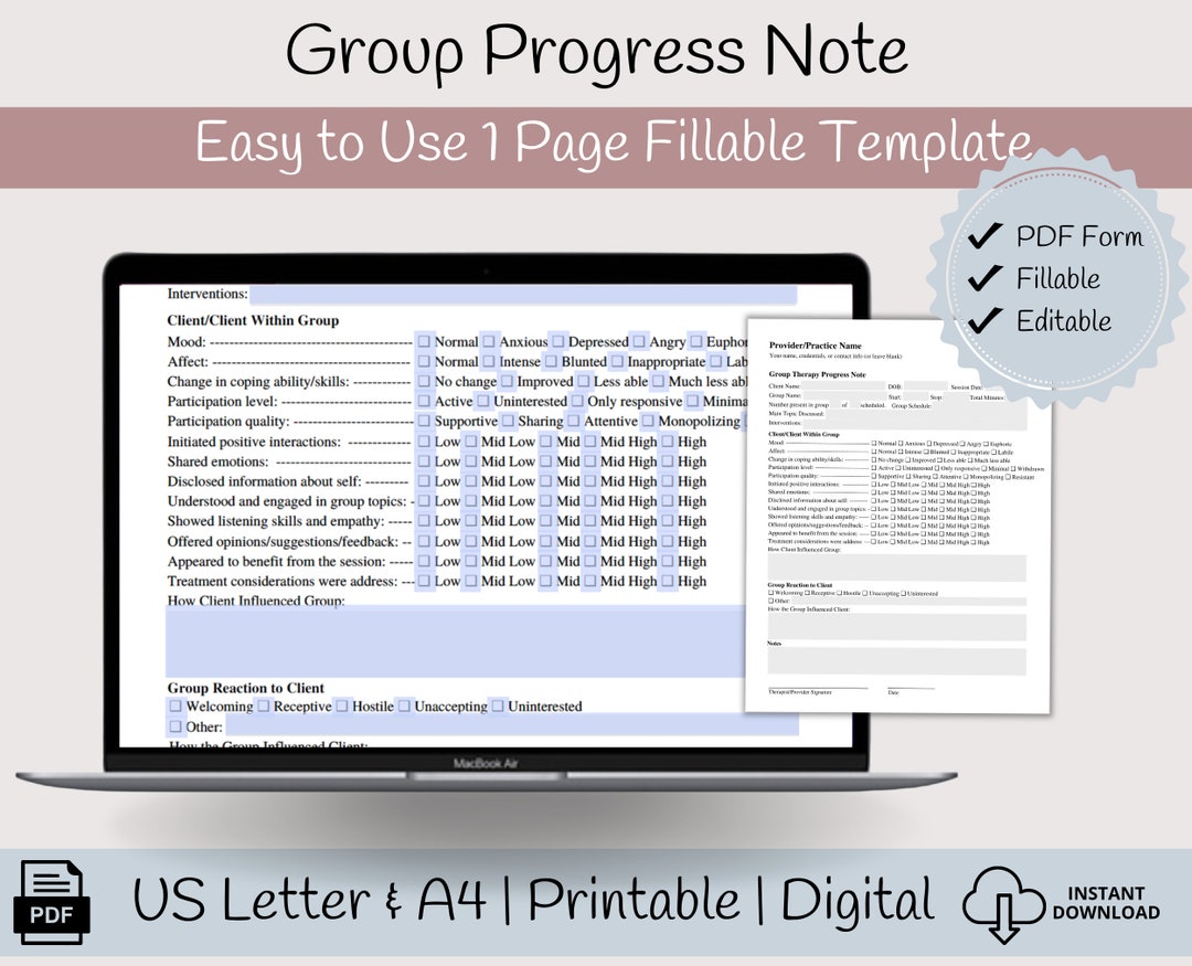 Group Progress Note Fillable Template For Counselors Group - Etsy