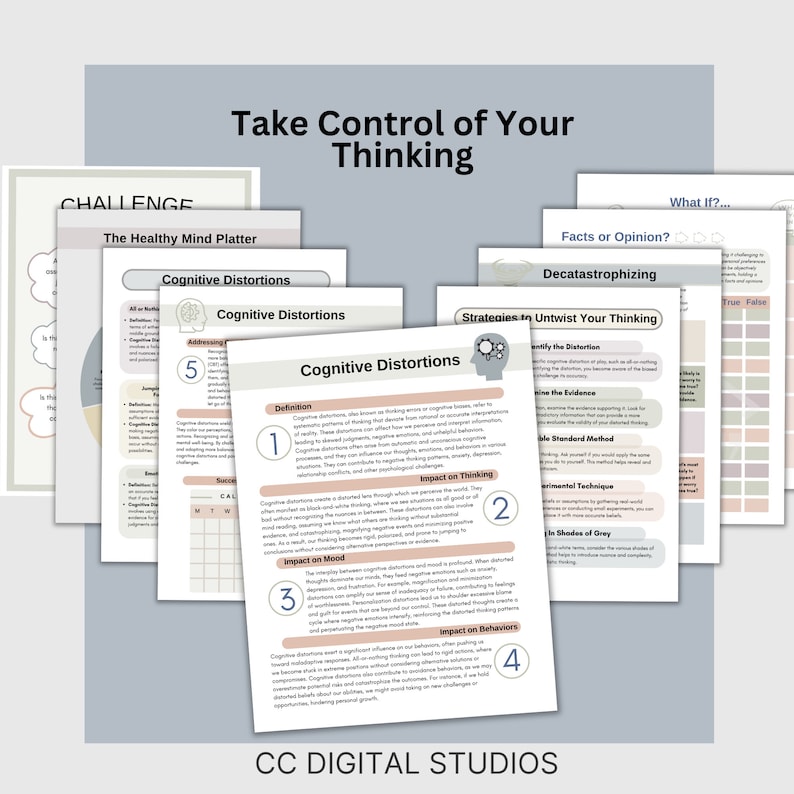 Cognitive Distortion CBT Worksheets, Trauma Therapy Worksheets ...