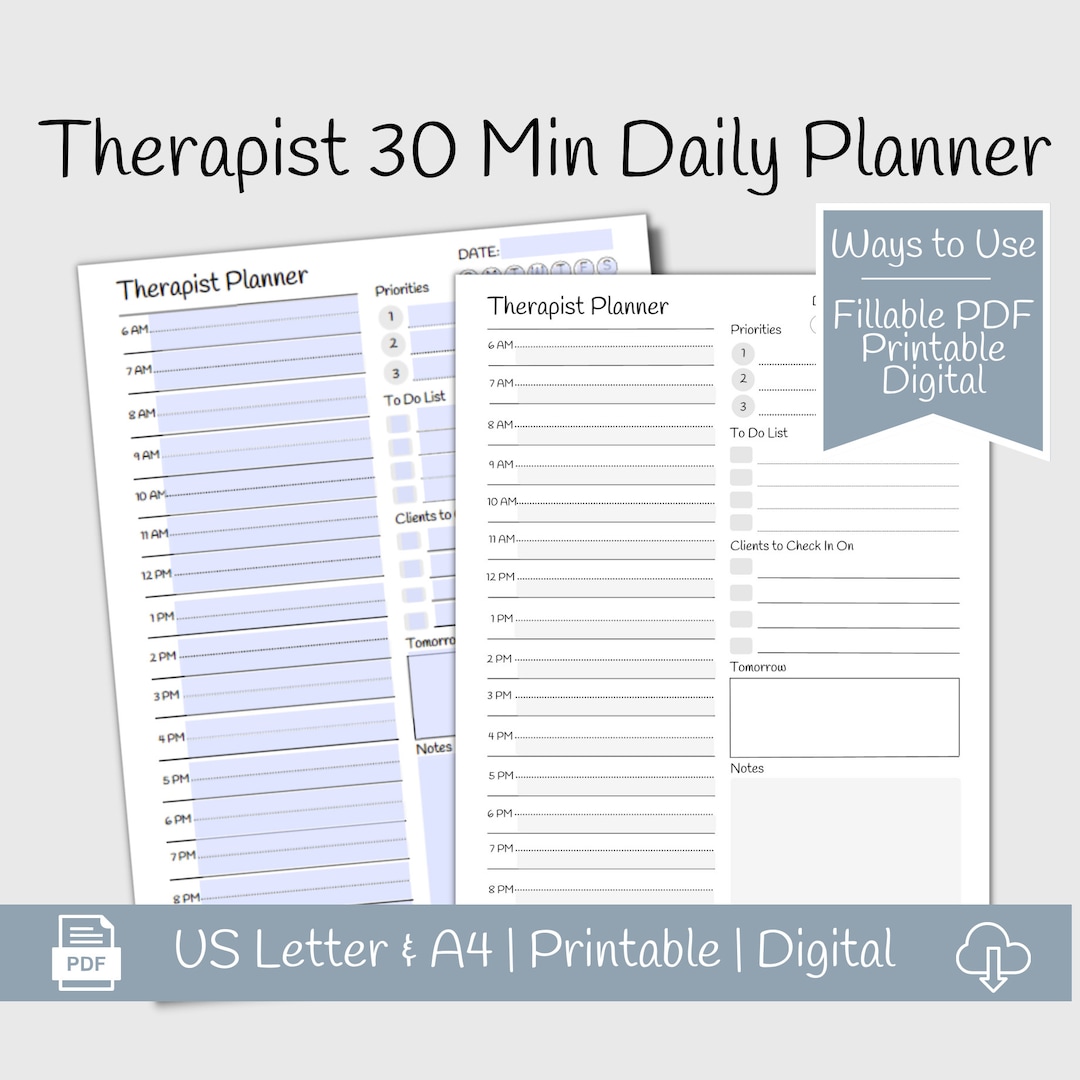 Therapist Daily Planner, Daily Clinical Planning Tool, 30 Min Daily ...