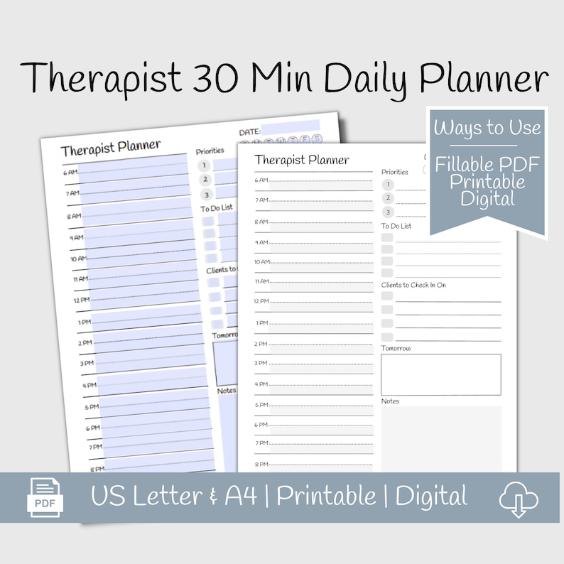 Therapist Daily Planner, Daily Clinical Planning Tool, 30 Min Daily ...