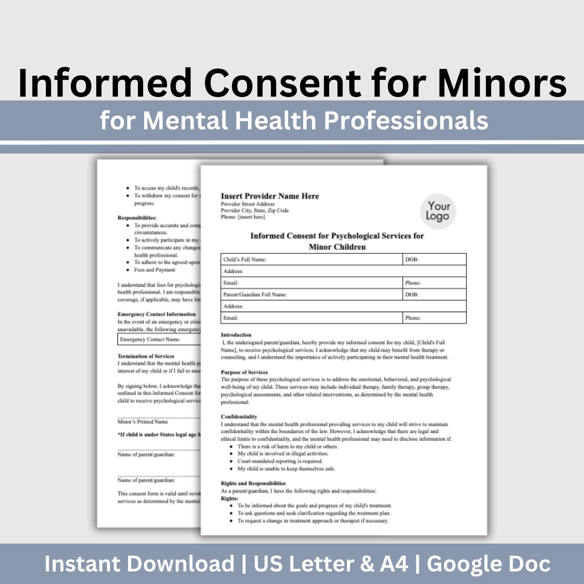 Minor Child Informed Consent Form: Editable Google Doc - Etsy