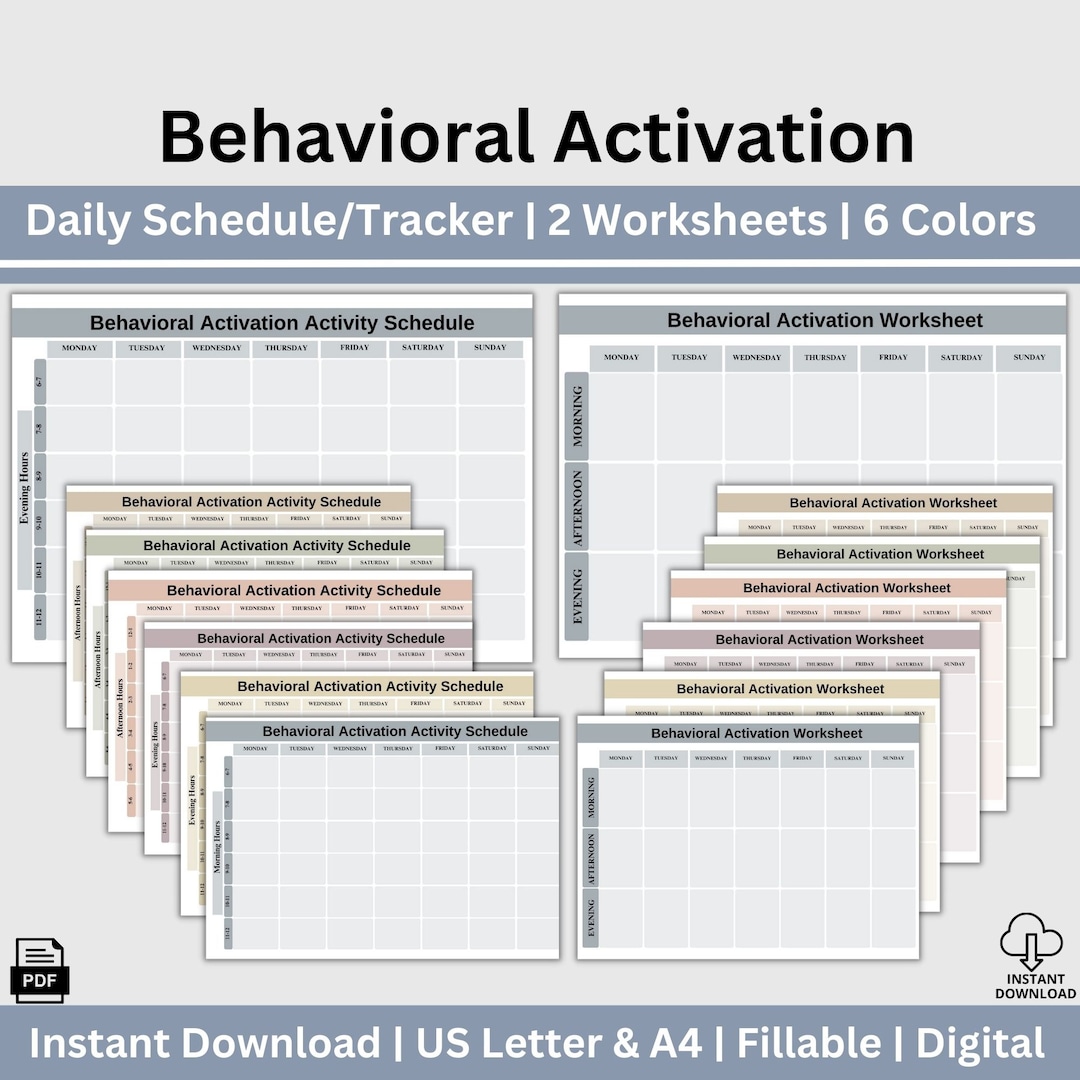 CBT Worksheets Behavioral Activation Depression & Anxiety Therapy ...