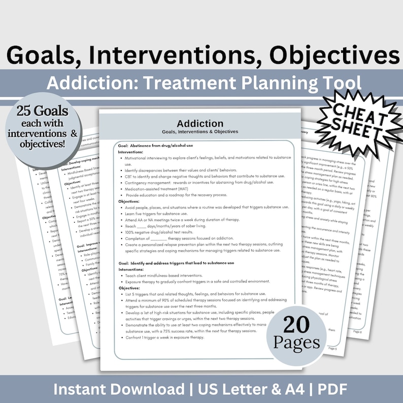 Substance Abuse Counselor Treatment Plan Cheat Sheet, Therapy Tool ...