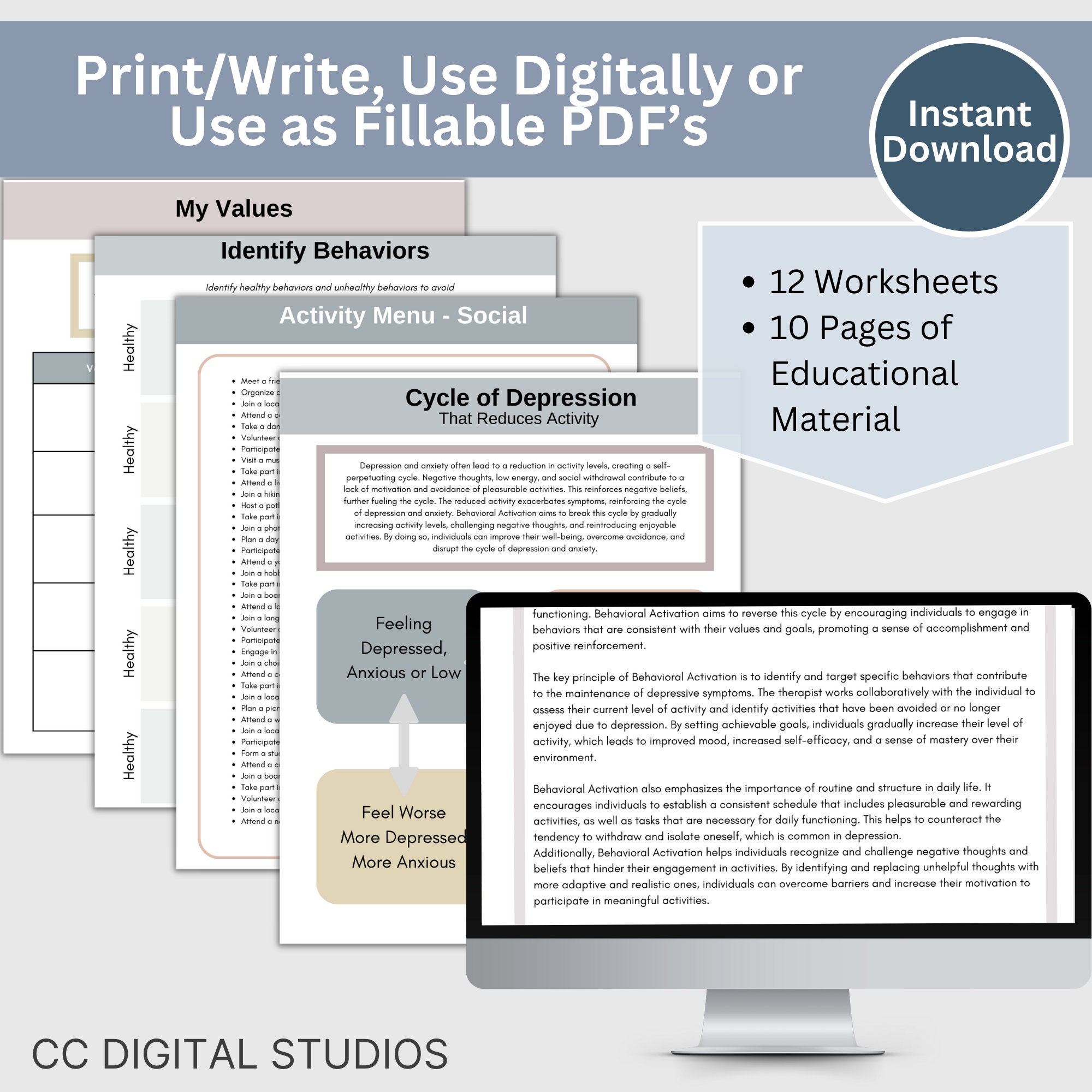 CBT Therapy Worksheets Behavioral Activation, Therapy Resources, Mental ...