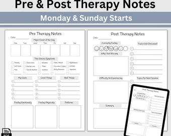 Pre & Post Therapy Notes, Therapy Session Log, Session Planner ...