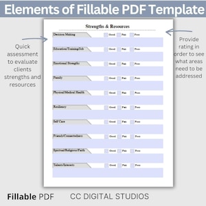 Client Strength & Resource Assessment Tool, Strength Based Fillable PDF ...