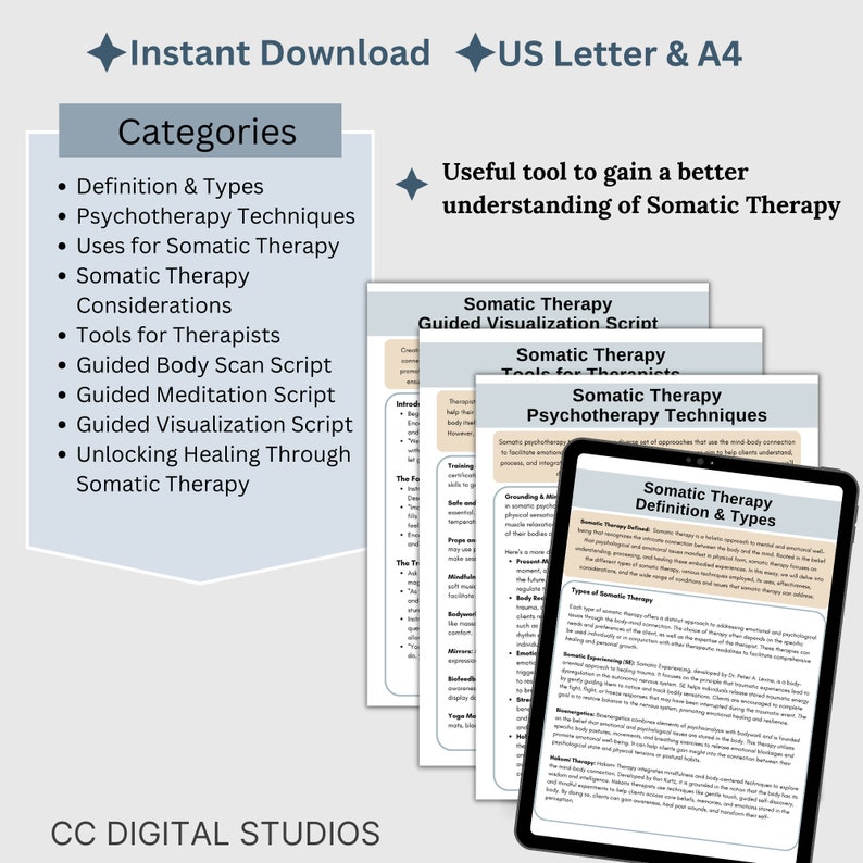 Somatic Therapy Cheat Sheets for Mental Health Clinicians, Techniques ...