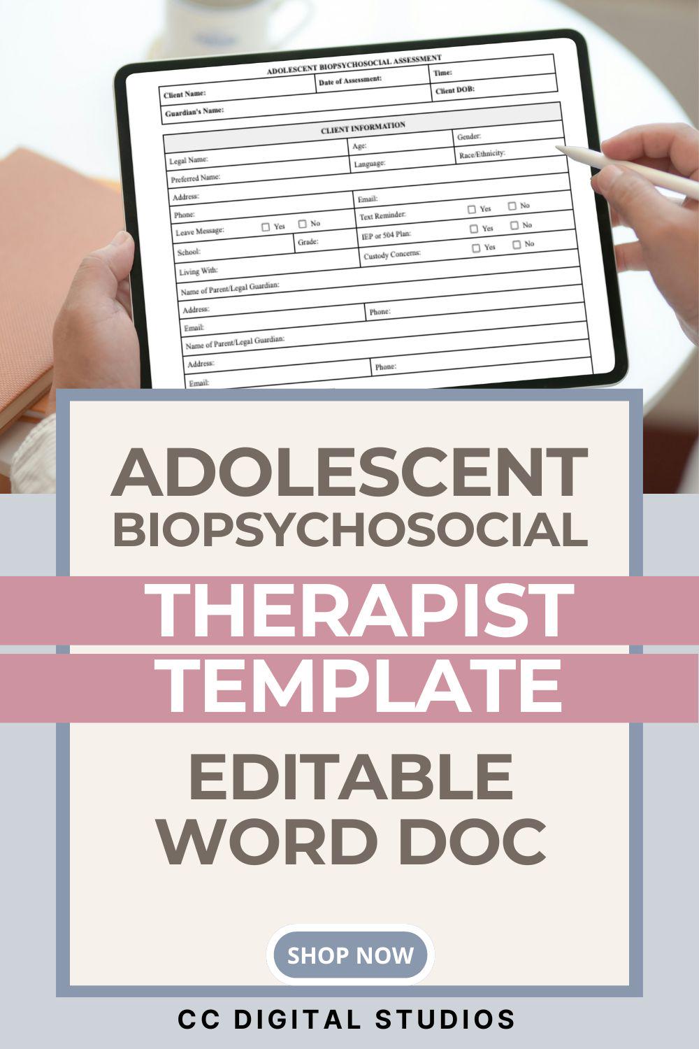 Adolescent Biopsychosocial Intake Form: Therapy Template (WORD Doc) - Etsy