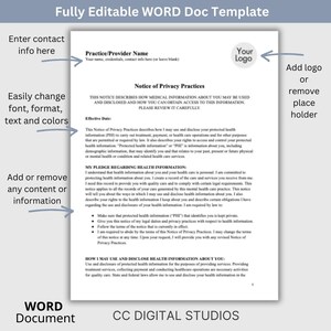 HIPAA Template Notice of Privacy Practices for Private Practice, WORD ...