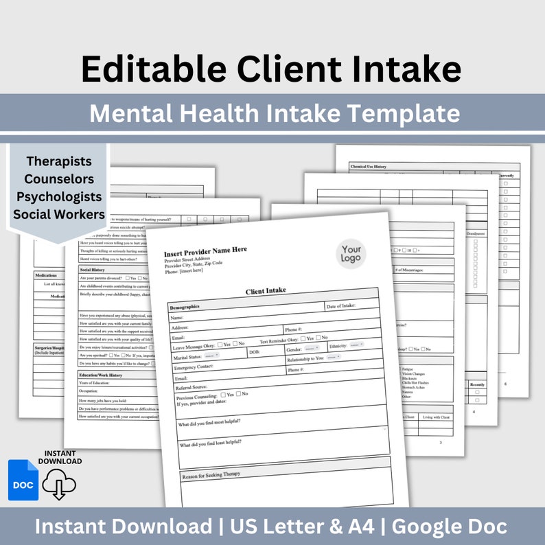 Client Intake Form Google Doc, Therapist Office Forms, Private Practice ...