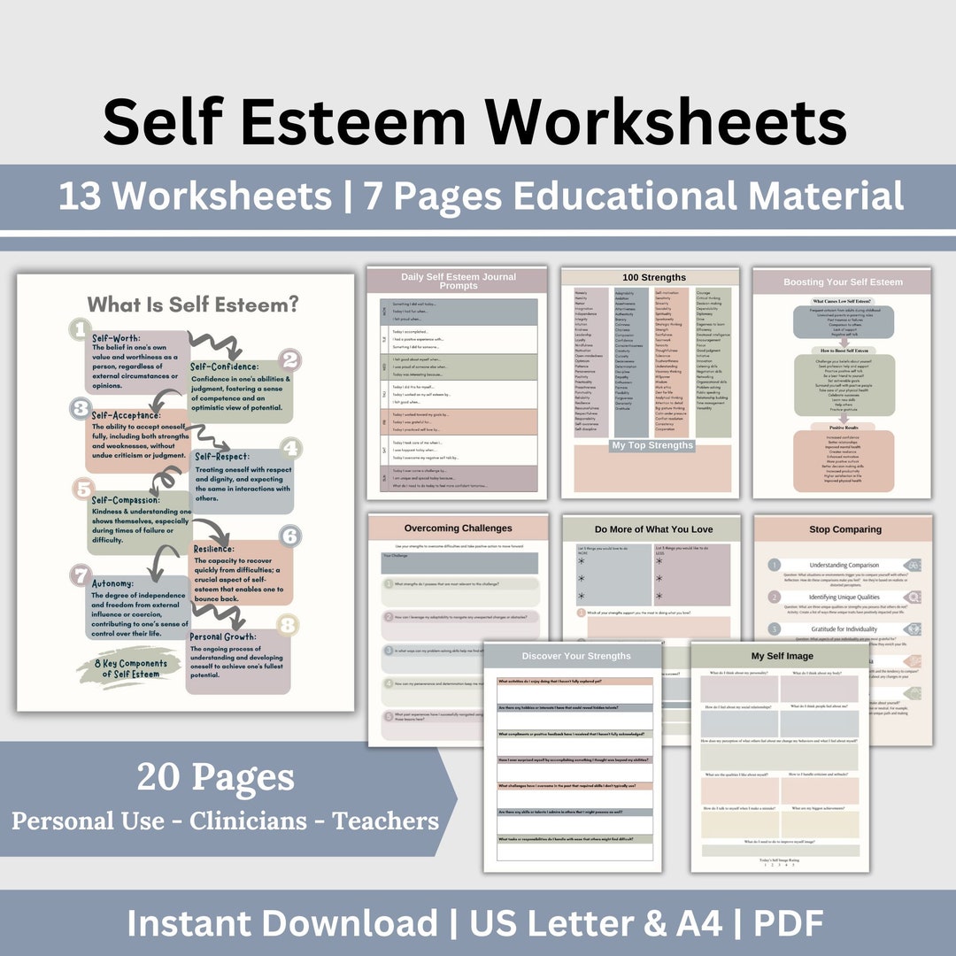Self Esteem Therapy Worksheets, Self Confidence Building, Self Love ...