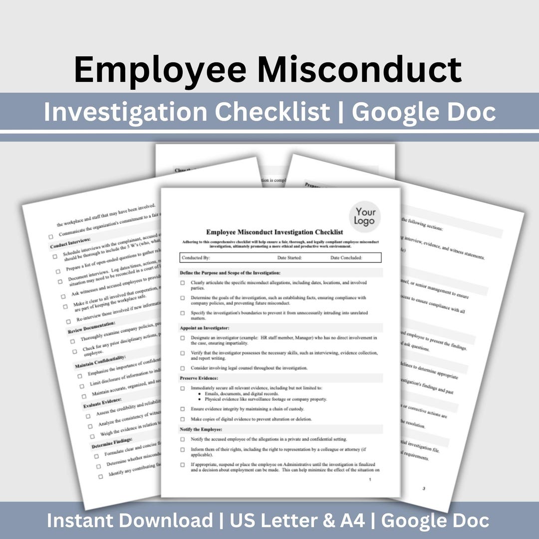Employee Misconduct Investigation Checklist: HR Template (editable ...