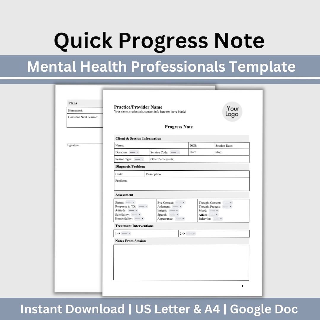 Mental Health Progress Note Template: Editable Google Doc - Etsy