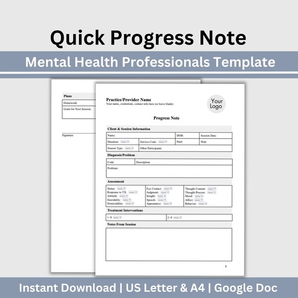 Psychotherapy Progress Notes Editable Template - Etsy