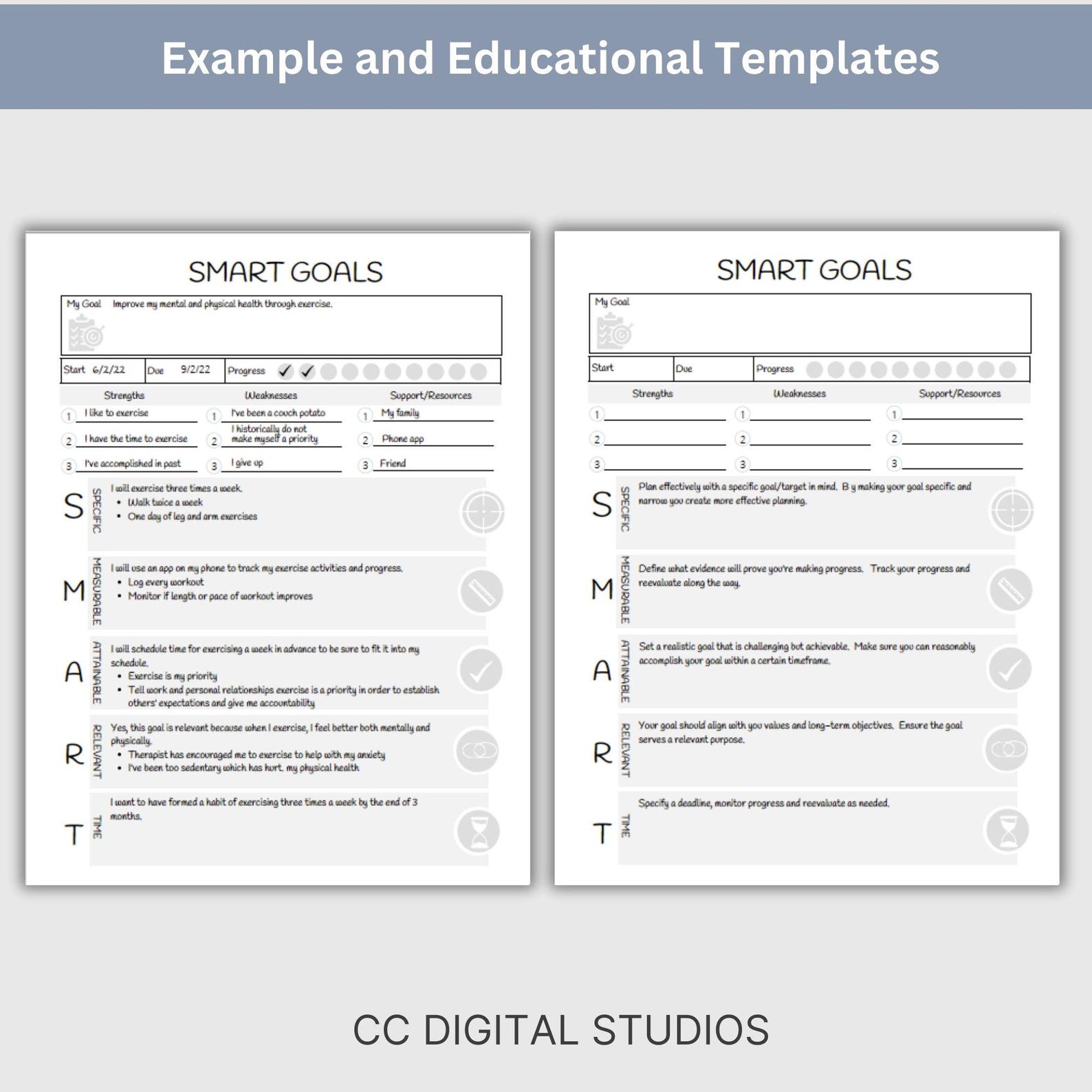 SMART Goals Template, Goal Setting Worksheet, Goal Tracker, DBT Skills ...