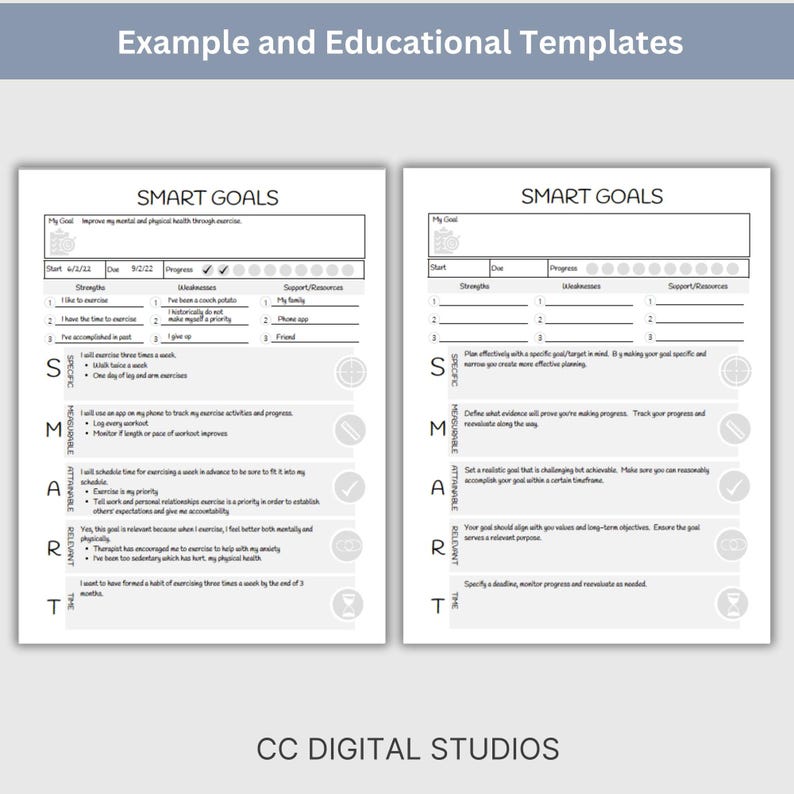 SMART Goals Template, Goal Setting Worksheet, Goal Tracker, DBT Skills ...