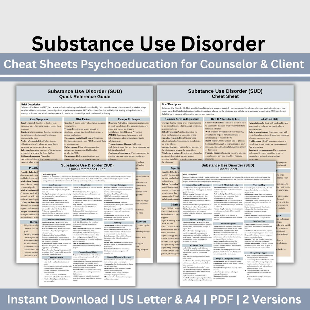 Substance Use Disorder Therapy Cheat Sheet: Counselor & Client Psychoeducation (digital Download ...