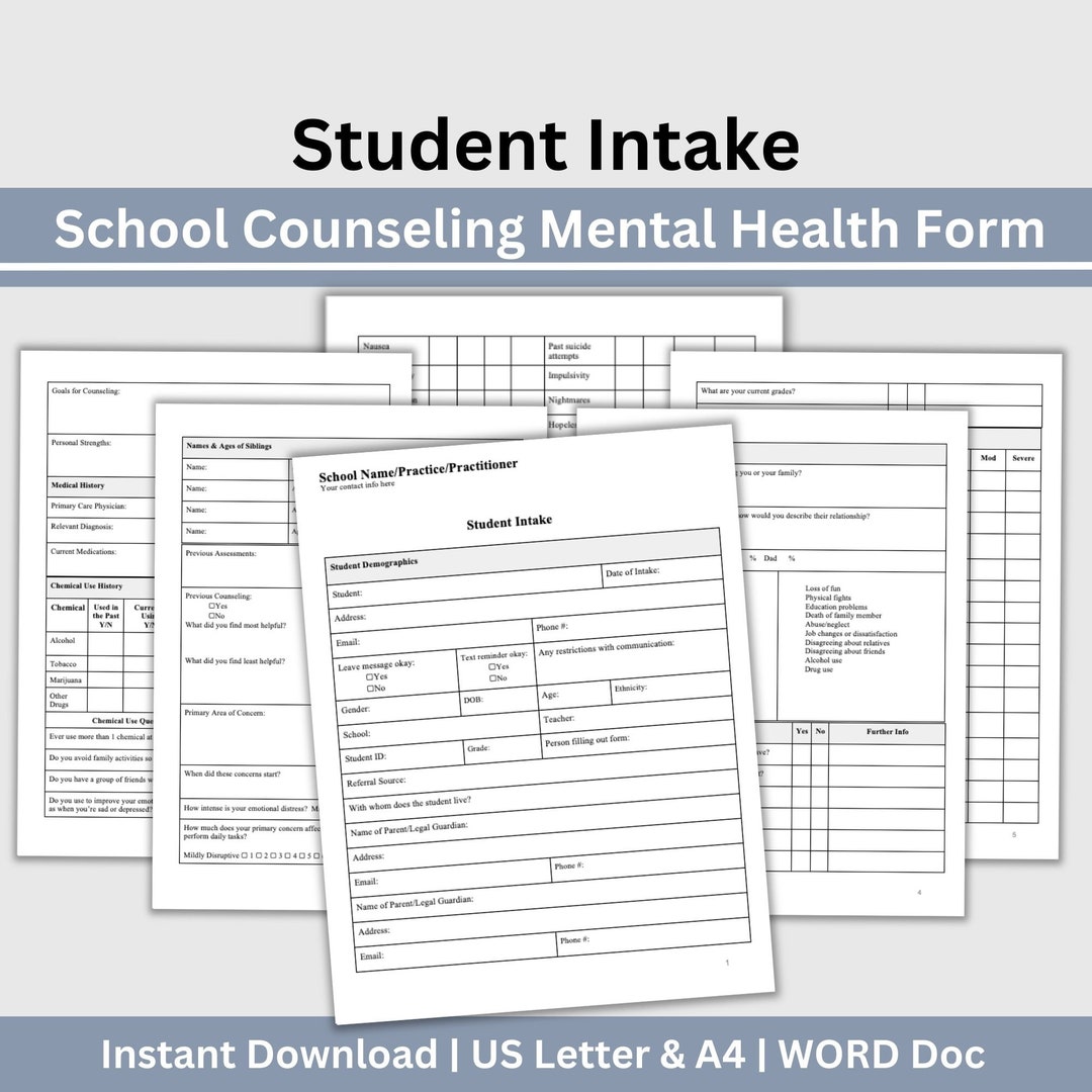 Student Intake Mental Health Form, School Social Worker, School ...