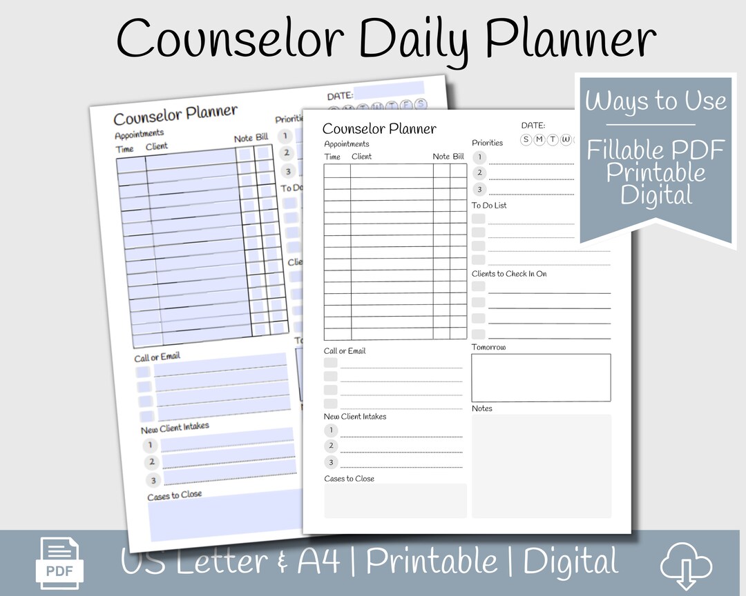 Counselor Daily Appointment Planner Daily Clinical Planning - Etsy
