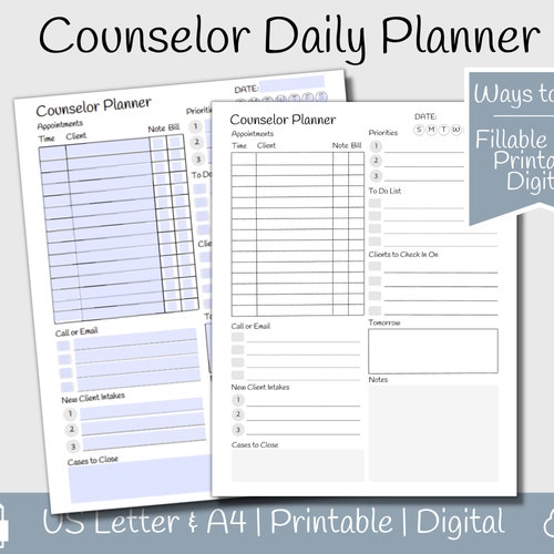 Counselor Daily Appointment Planner Daily Clinical Planning - Etsy
